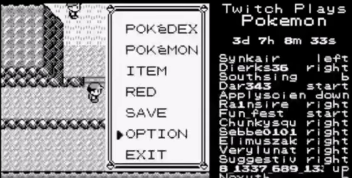 A screenshot of the Twitch Plays Pokemon stream.