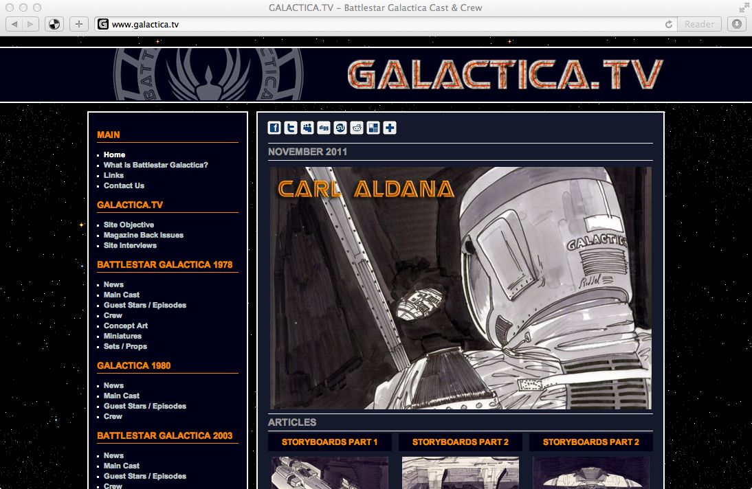 Screen shot of Galactica.tv Web site. Banner at top reads Galactica.tv ...